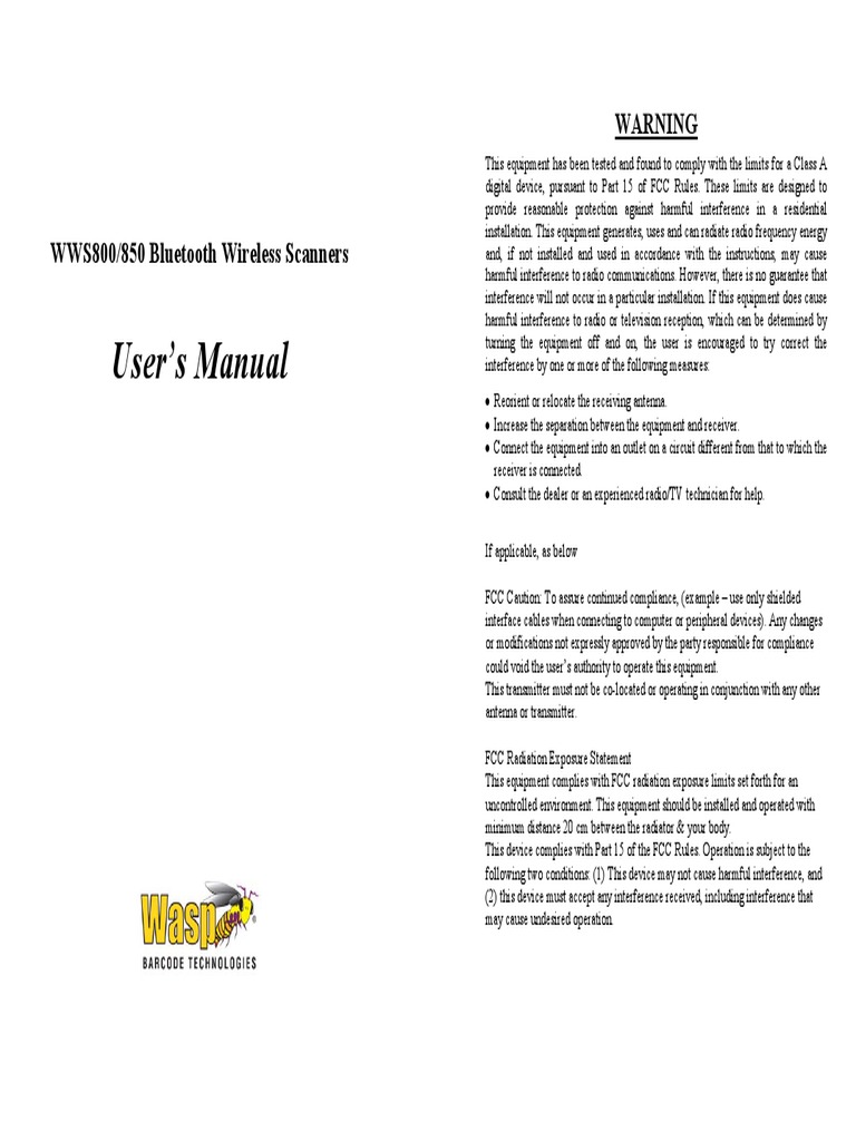 Wasp Wws800 Bluetooth Wireless | PDF | Bluetooth | Barcode