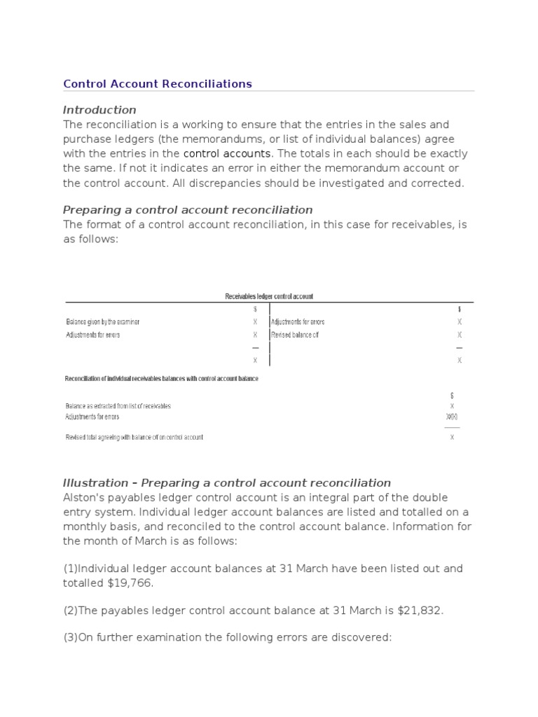 Control Account Reconciliations | PDF | Debits And Credits | Bookkeeping