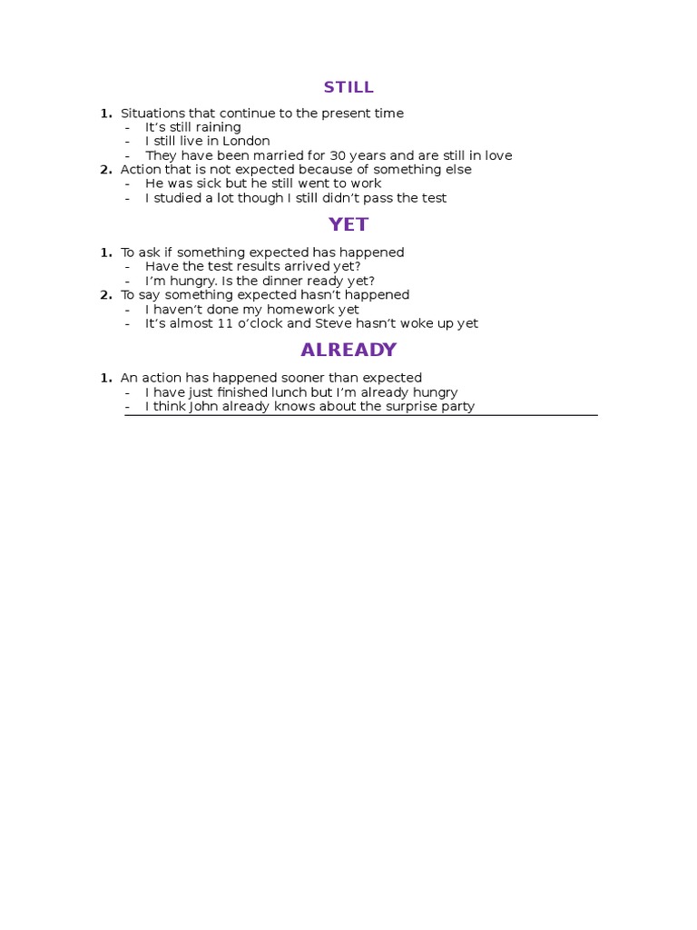 Understanding "Still" in Grammar | PDF | Wellness