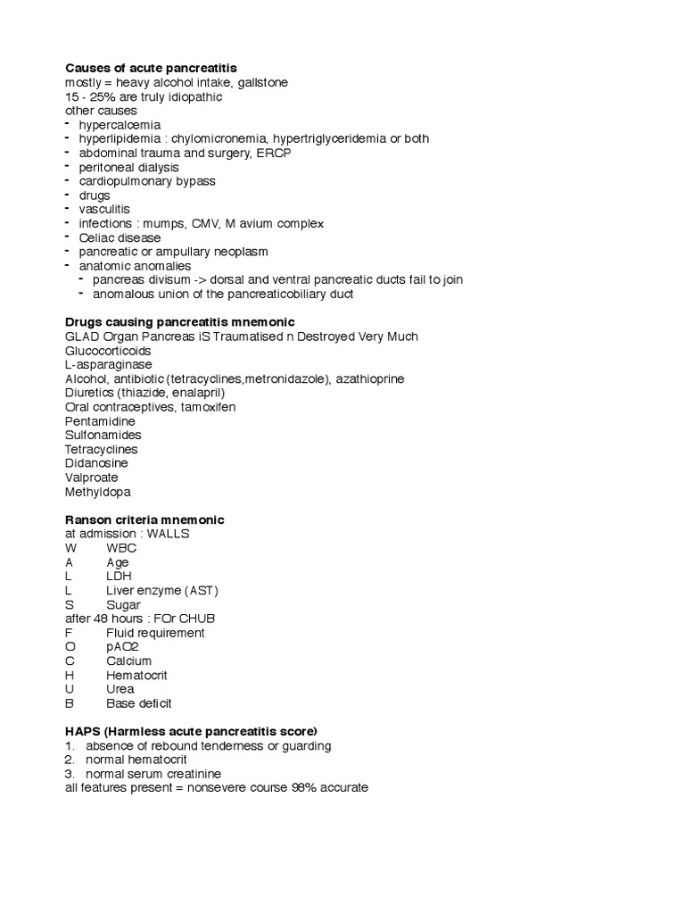 Acute Pancreatitis Causes & Mnemonics | PDF | Self-Improvement | Wellness