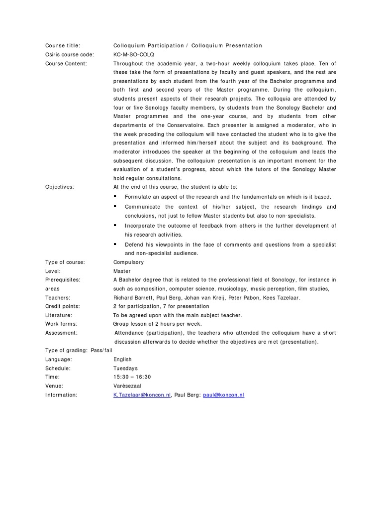 Colloquium Participation & Presentation Course | PDF