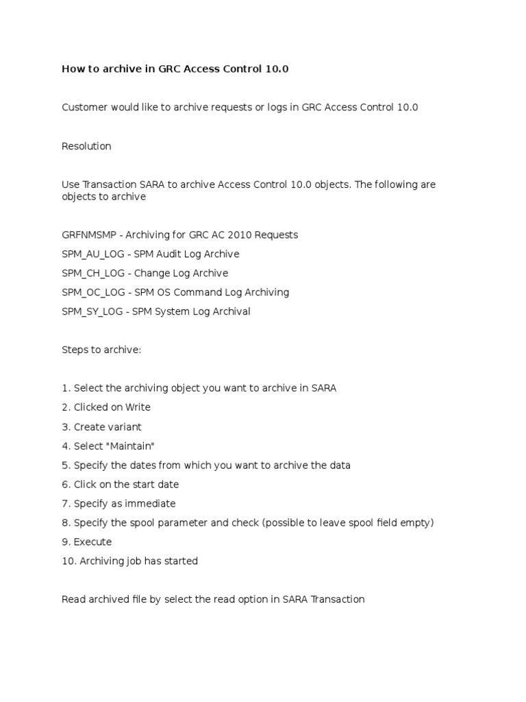 How To Archive in GRC Access Control 10 | PDF | Access Control | Database Transaction