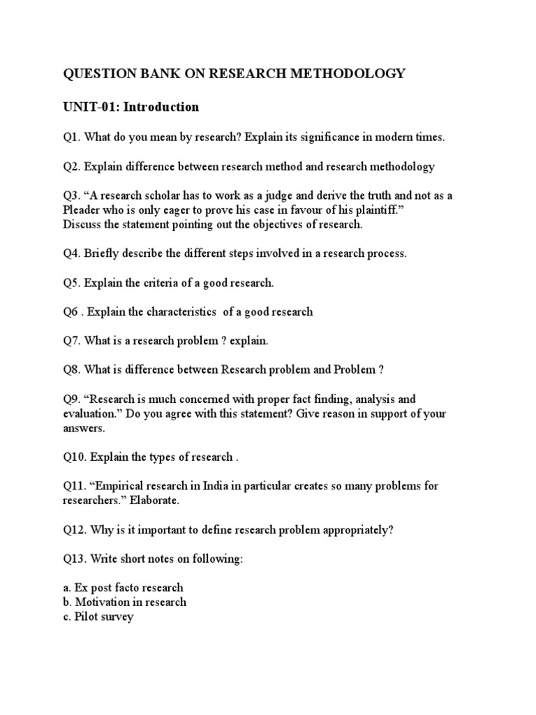 Research Methodology Question Bank | PDF | Statistical Hypothesis ...