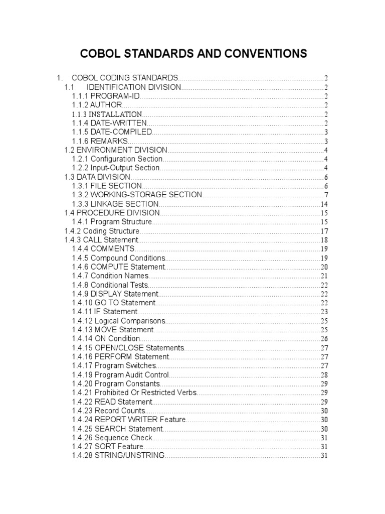 Cobol Coding Standards V10 Pdf Computer Program Programming