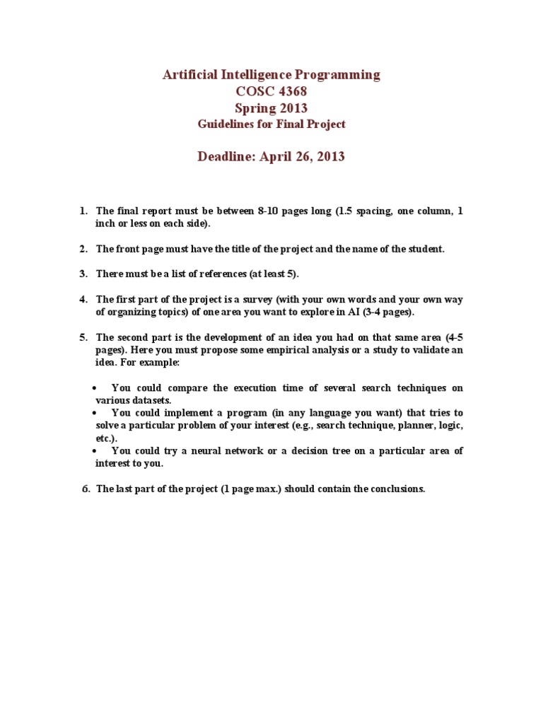 AI Programming Final Project Guidelines | PDF