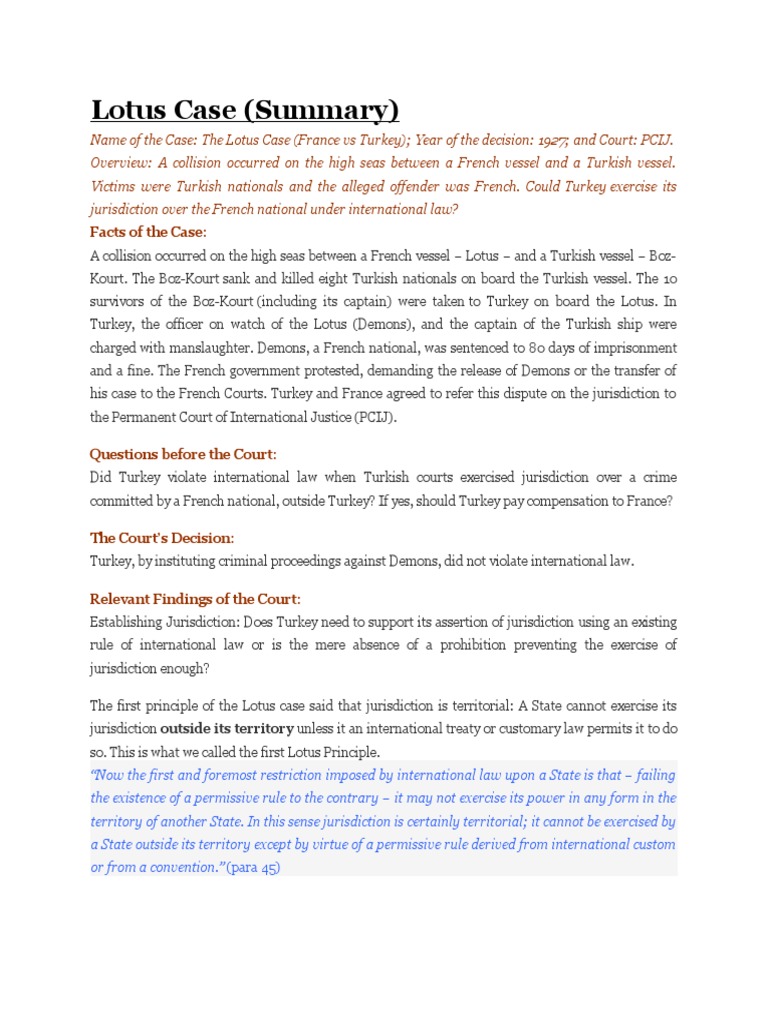 Lotus Case | Download Free PDF | Sovereign Immunity | International ...