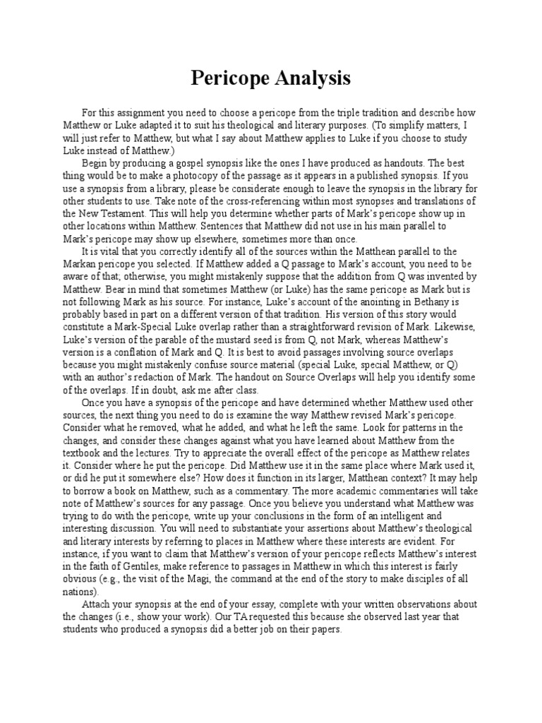 Pericope Analysis | Download Free PDF | Gospel Of Mark | Gospel Of Matthew