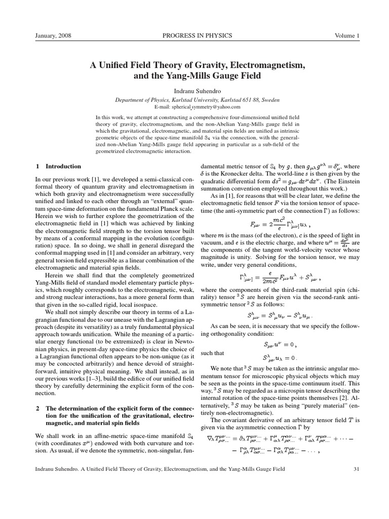 Unified Field Theory of Gravity and Electromagnetism | PDF | Field (Physics) | Gauge Theory
