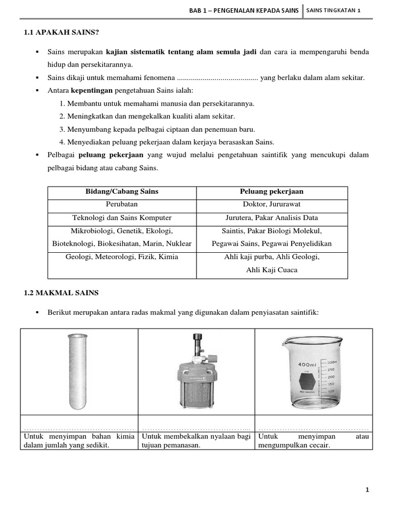 Modul Sains Tingkatan 1 - Bab 1 | PDF
