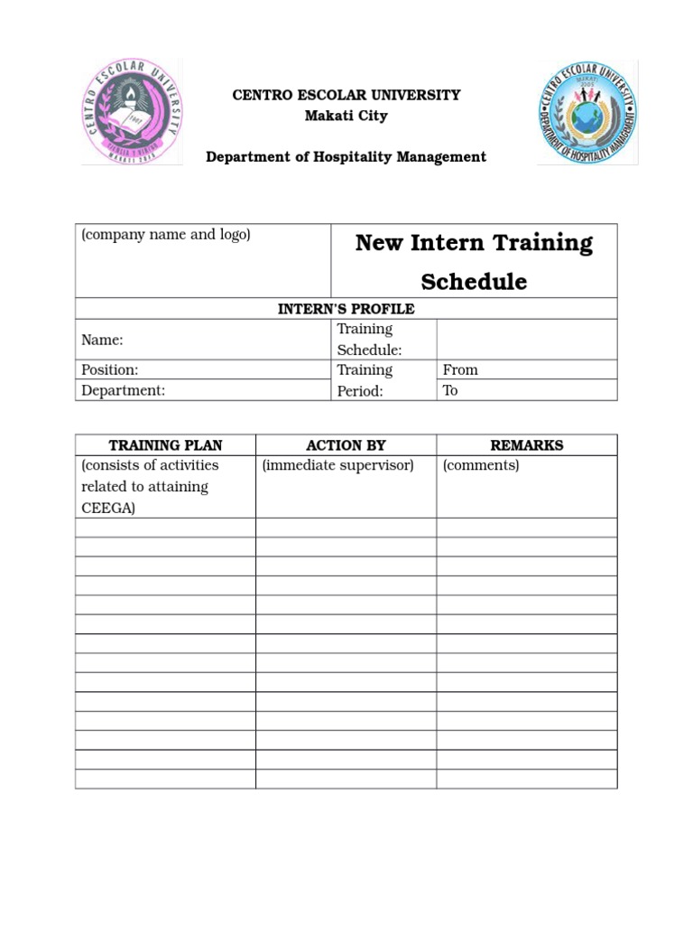 Centro Escolar University Intern Training Schedule | PDF | Business ...
