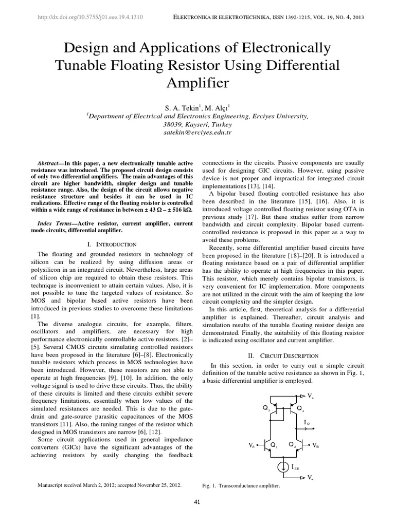 Floating Resistor | PDF | Amplifier | Mosfet