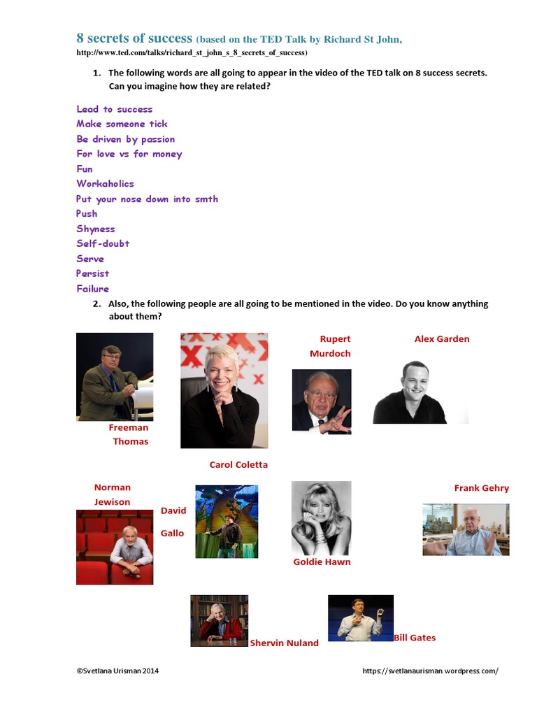 8 Secrets of Success Ted Worksheet | PDF | Leisure