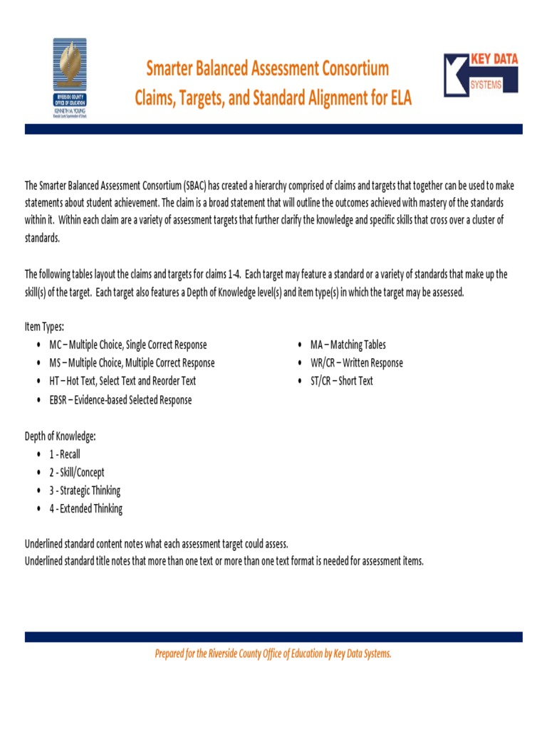 Smarter Balance Sbac-Claims-Targets-Standard-Alignment-Grade-4-Ela ...