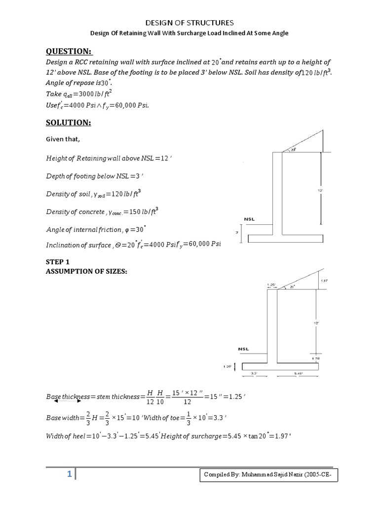 Design of Retaining Wall With Inclined Surcharge Loading | PDF ...