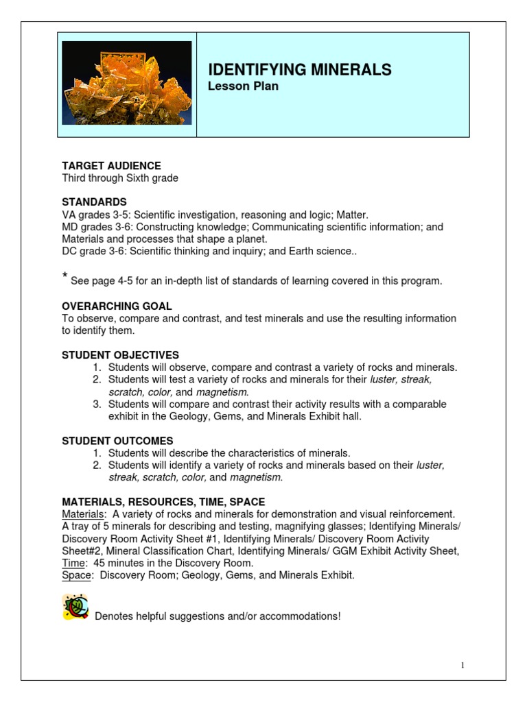 09 10LessonPlanMinerals | PDF | Gemstone | Minerals