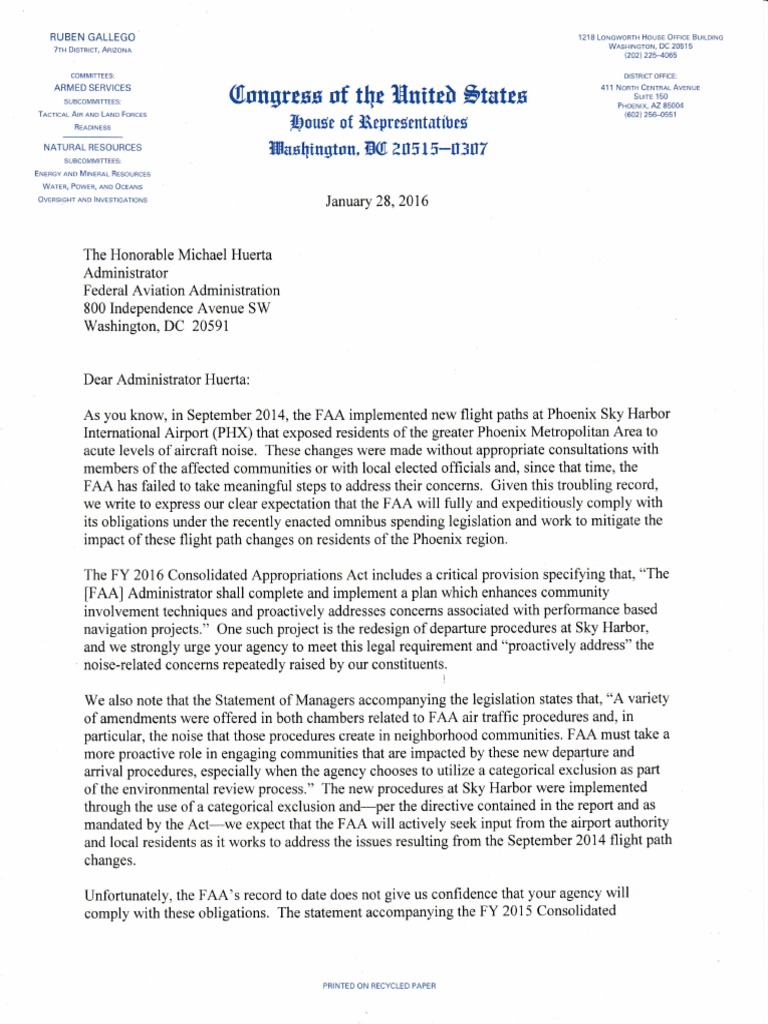 Letter To FAA Administrator Michael Huerta | Federal Aviation ...