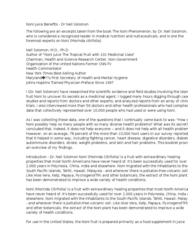 Noni Juice: Health Benefits Unveiled | PDF | Health Care | Medical ...