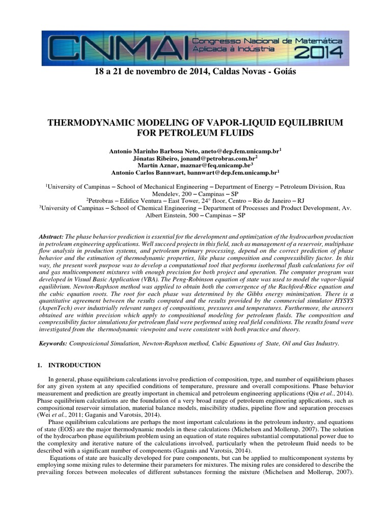 Thermodynamic Modeling of Vapor-Liquid Equilibrium For Petroleum Fluids | Download Free PDF ...