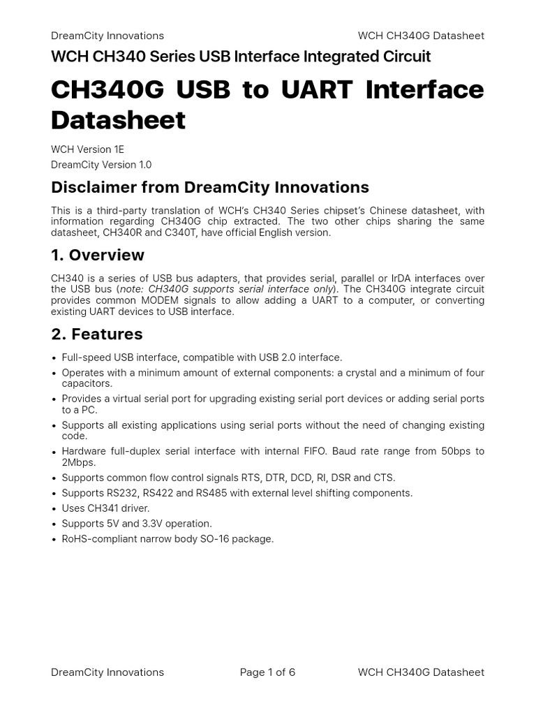 ch340g Datasheet PDF | PDF | Usb | Data Transmission