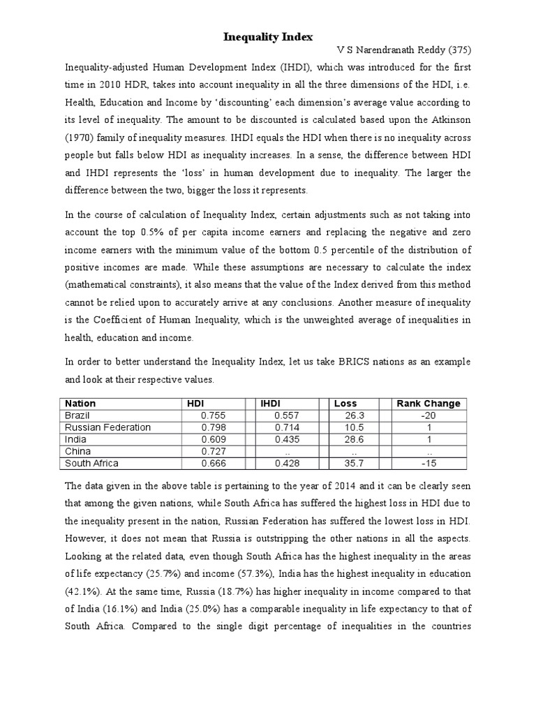 Inequality Index: Nation HDI Ihdi Loss Rank Change | Download Free PDF ...