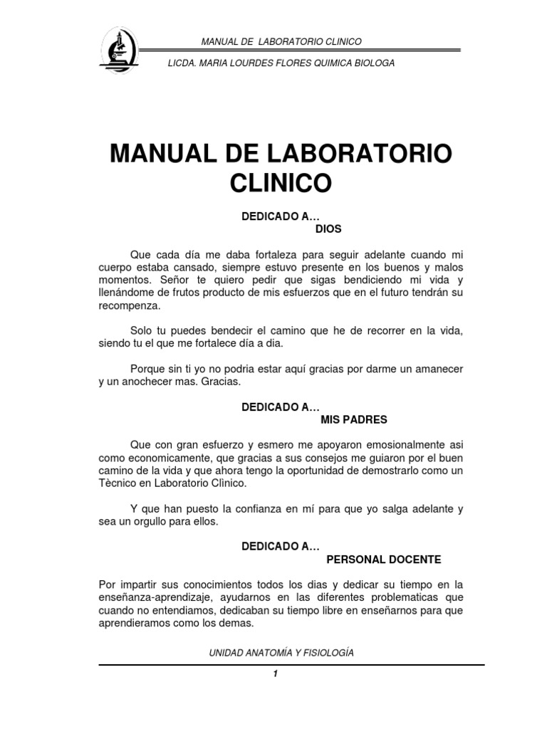 Manual de Laboratorio Clinico. MLFQM | Laboratorios | Medicina