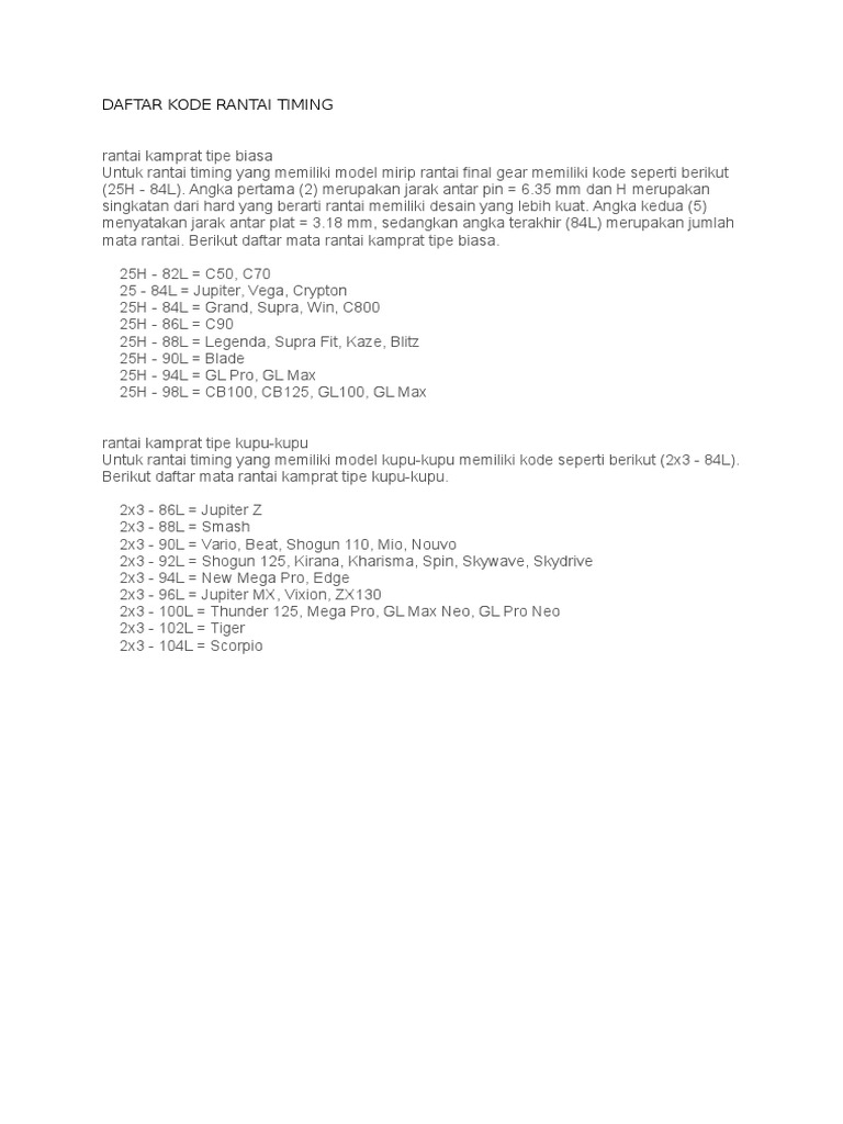 Daftar Kode Rantai Timing | PDF