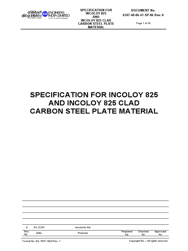 INCOLOY 825 & IINCOLOY 825 CLAD Carbon Steel Plate Material | PDF ...