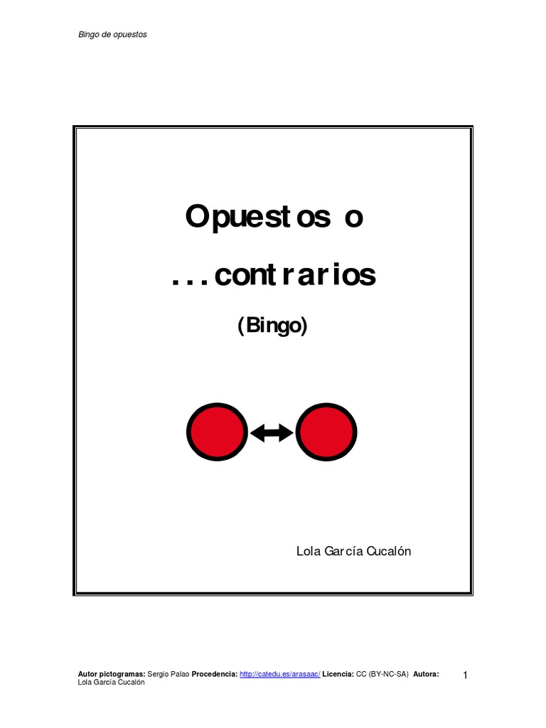 Bingo de Opuestos para Niños | PDF | Juegos y actividades