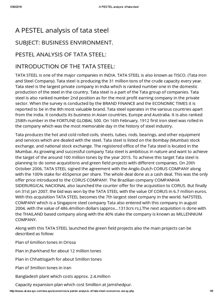 A PESTEL Analysis of Tata Steel | PDF | Recession | Economies