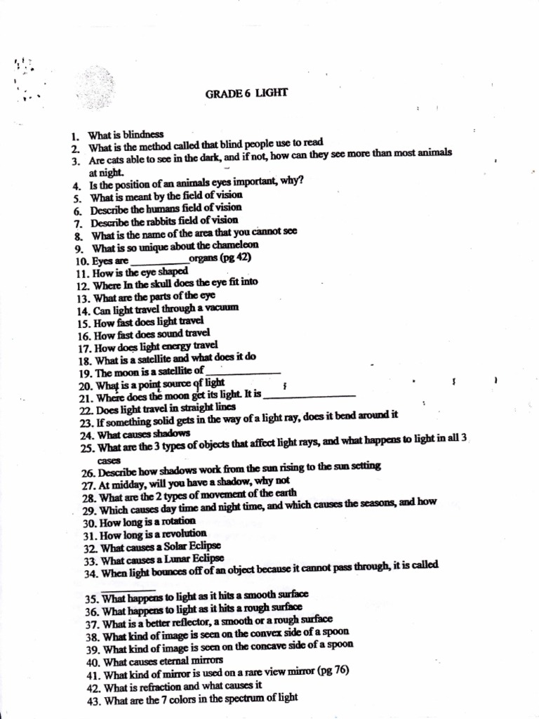 Grade 6 Light and Vision Concepts | PDF | Science & Mathematics