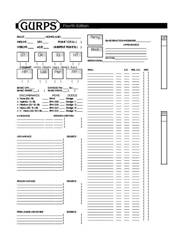 GURPS Generic Character Sheet | PDF | Leisure | Sports