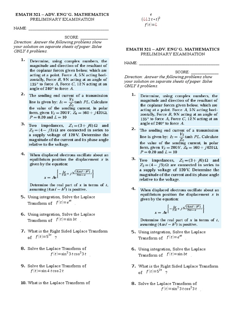 EMATH 321 Laplace Transform Exam | PDF