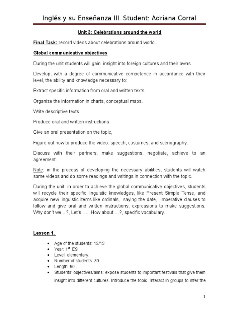 Lesson Plan. A2. Topic: Celebrations | PDF | Vocabulary | Reading (Process)