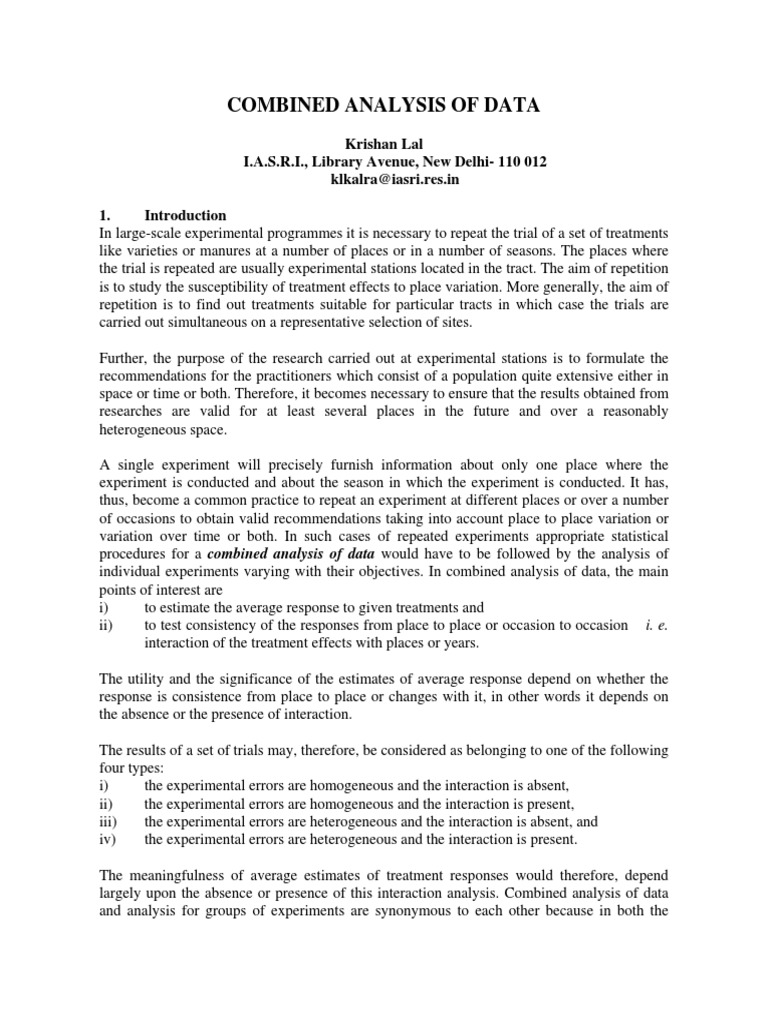 Combined Analysis | PDF | Experiment | Errors And Residuals