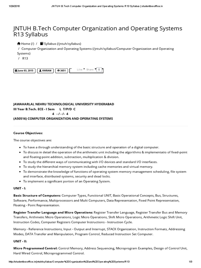 JNTUH B.tech Computer Organization and Operating Systems R13 Syllabus ...