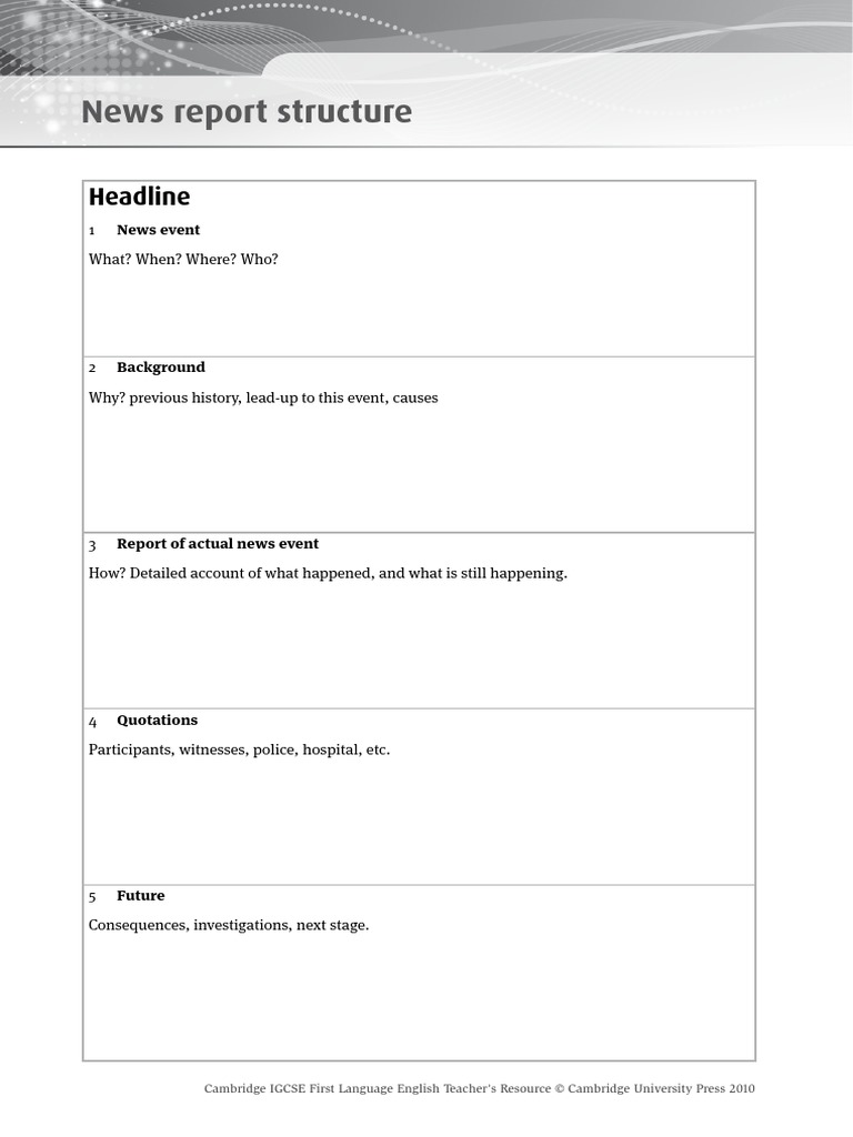 CIE iGCSE English Lang - News Report