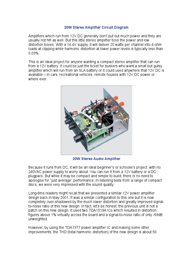 20W Stereo Amplifier Circuit Diagram | PDF | Amplifier | Signal Processing