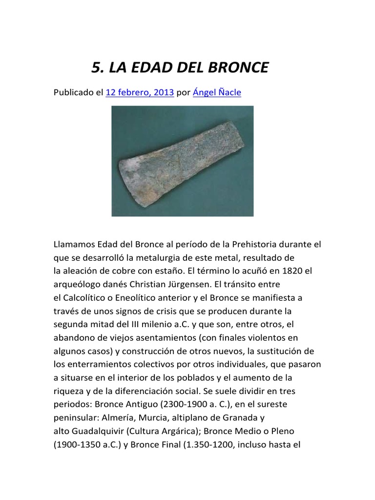 La Edad Del Bronce | PDF | Edad de Bronce | Arqueología