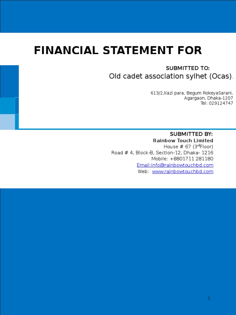 Financial Statement For: Old Cadet Association Sylhet (Ocas) | PDF