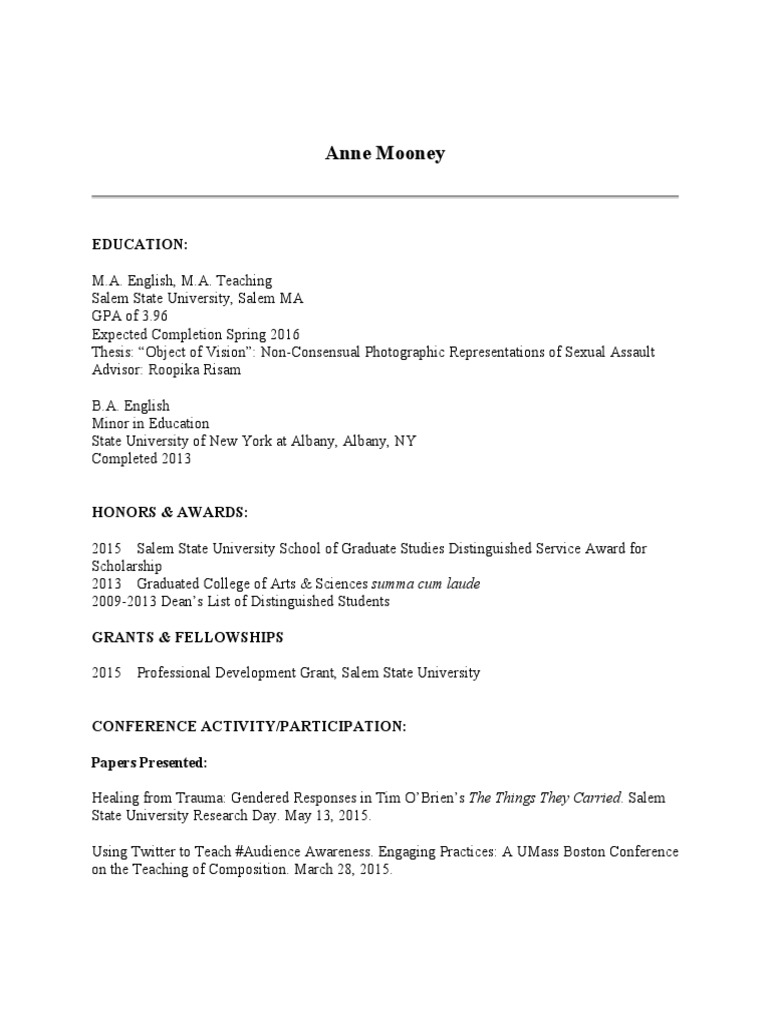 Anne Mooney CV | PDF | Special Education | Teachers