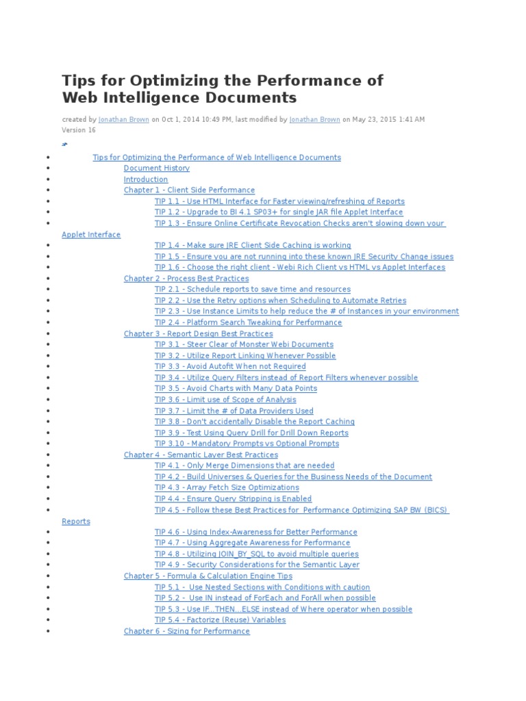 Tips For Optimimizing WEBI REPORTS | PDF | Java Virtual Machine | Sql