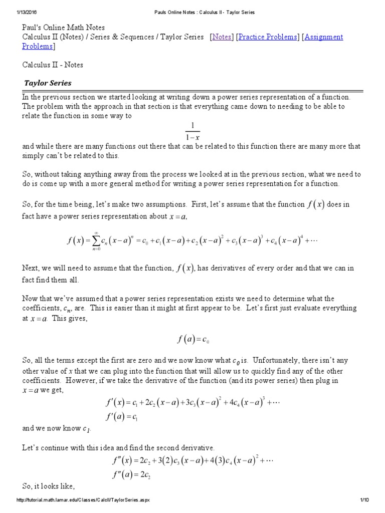 Notes _ Calculus II - Taylor Series | Series (Mathematics) | Summation
