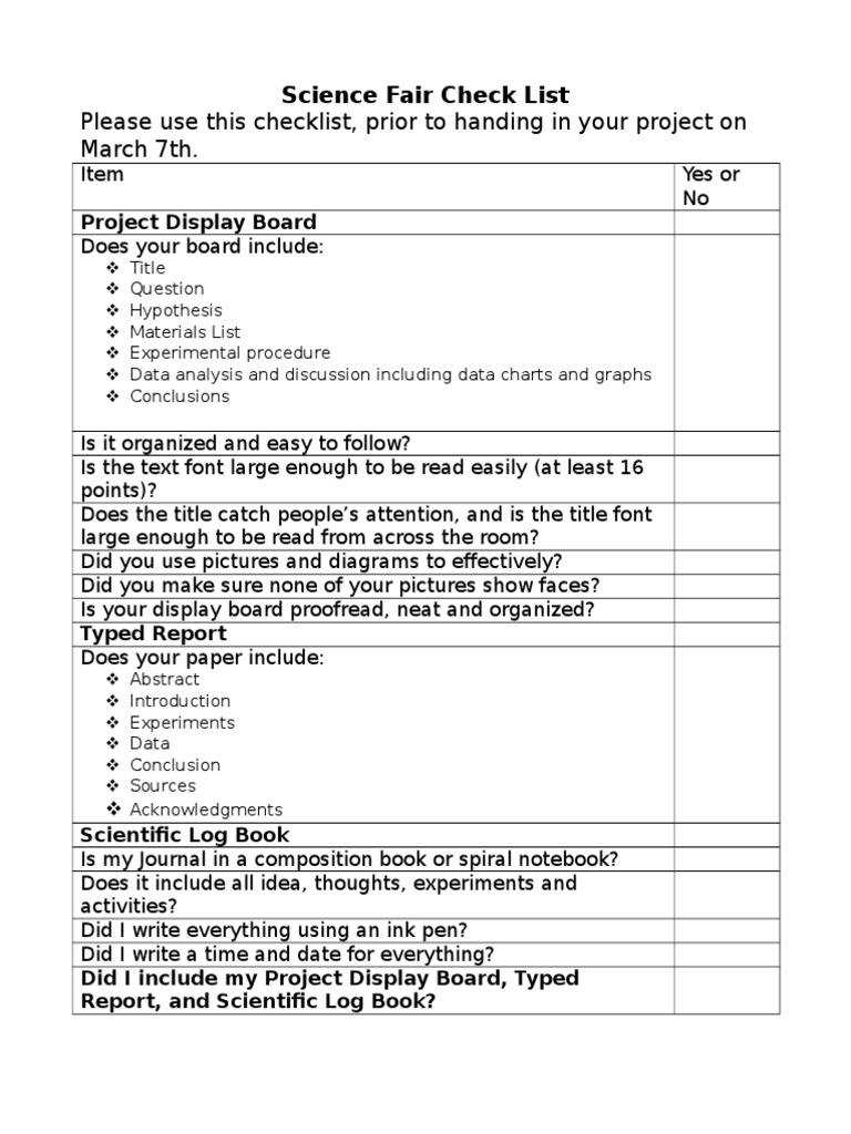 Science Fair Check List 2015 | PDF | Books | Experiment