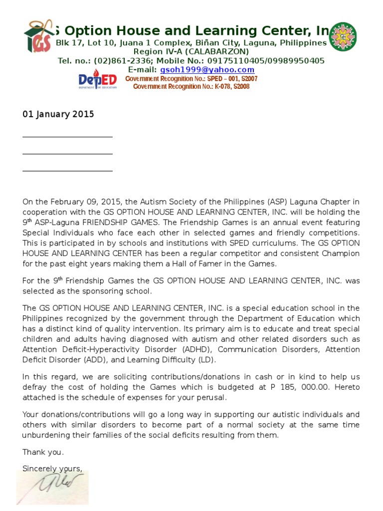 Solicitation Letter For Friendship Games | PDF | Friendship | Attention ...