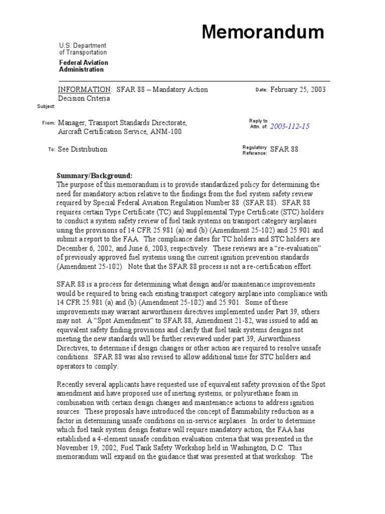 SFAR 88 Fuel Tank Safety Guidelines | PDF | Energy And Resource | Nature