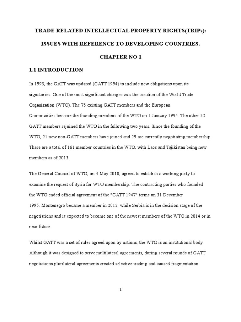 Trade Related Intellectual Property Rights | PDF | Trips Agreement ...