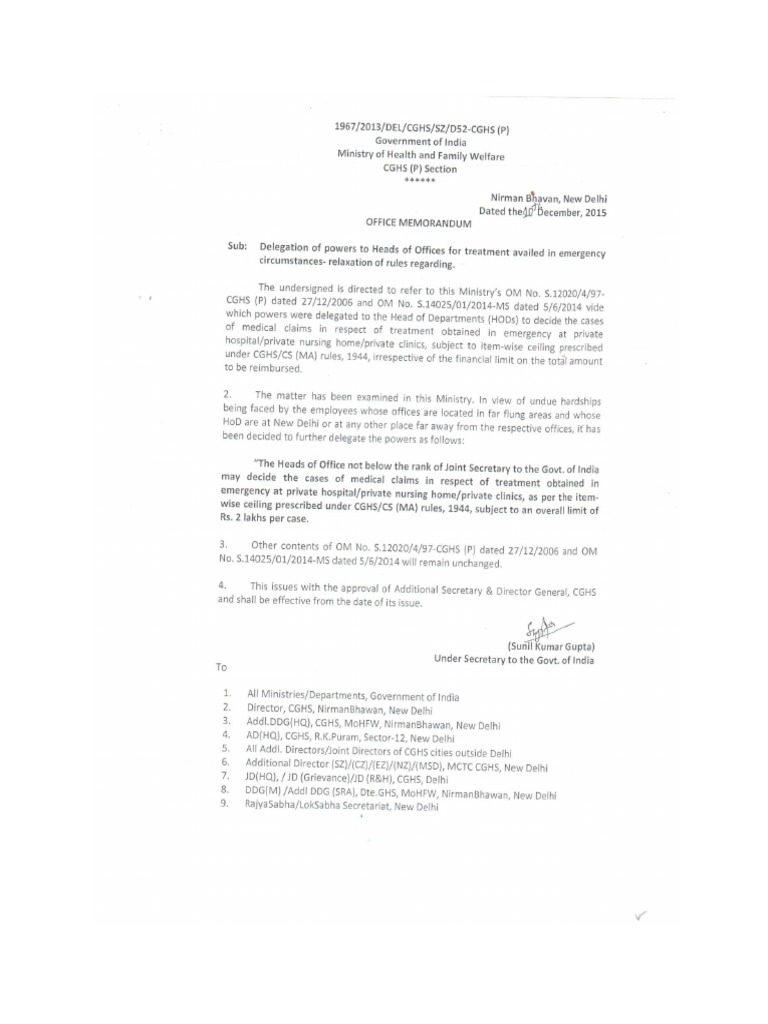 Emergency Treatment Under CGHS | PDF