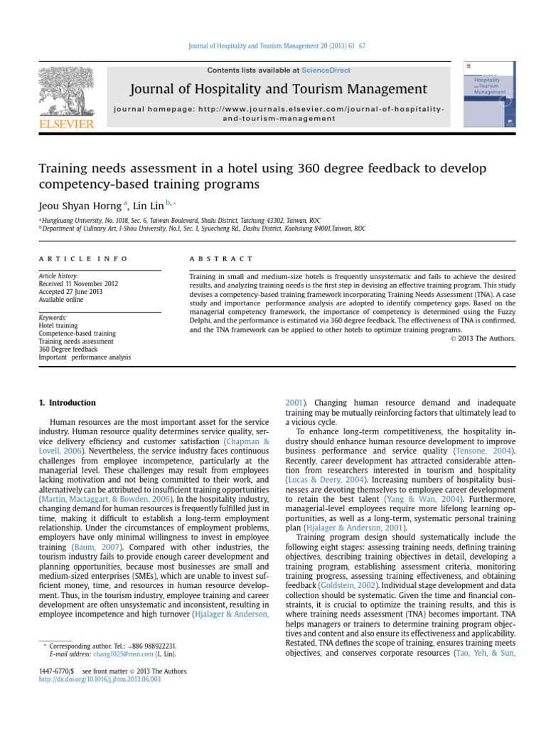 Hotel Training Needs Assessment | PDF | Competence (Human Resources) | Educational Assessment
