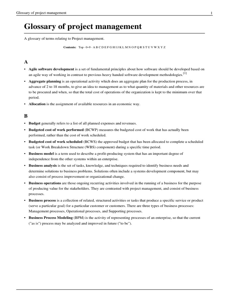 Glossary of Project Management | PDF | Project Management | Business ...