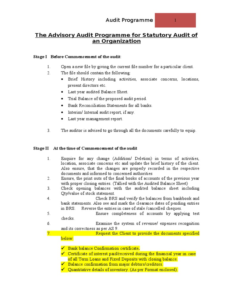 Statutory Audit Program | PDF | Debits And Credits | Expense